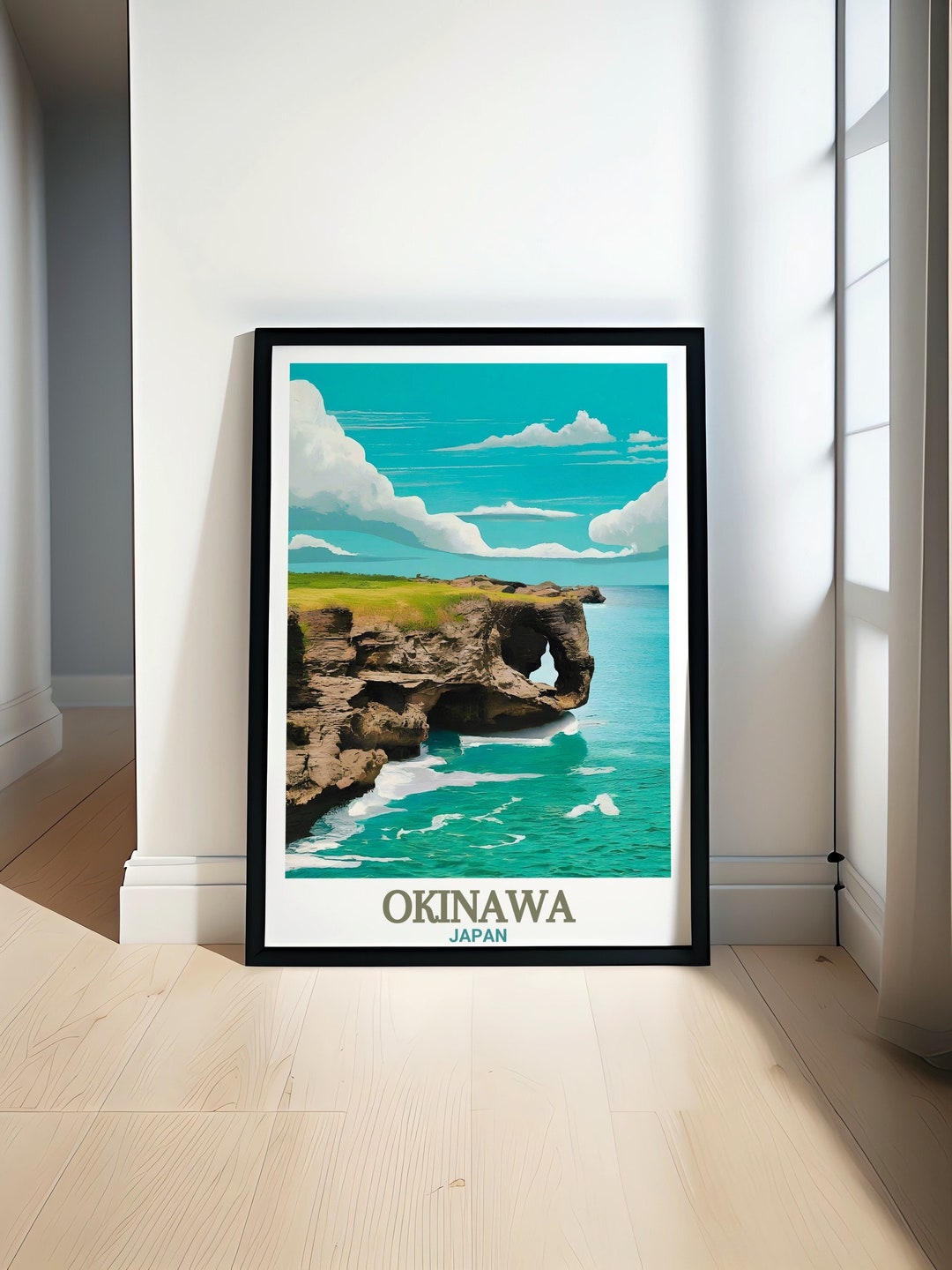 Okinawa Island Travel Poster - Cape Manzamo Prints and Okinawa Home ...