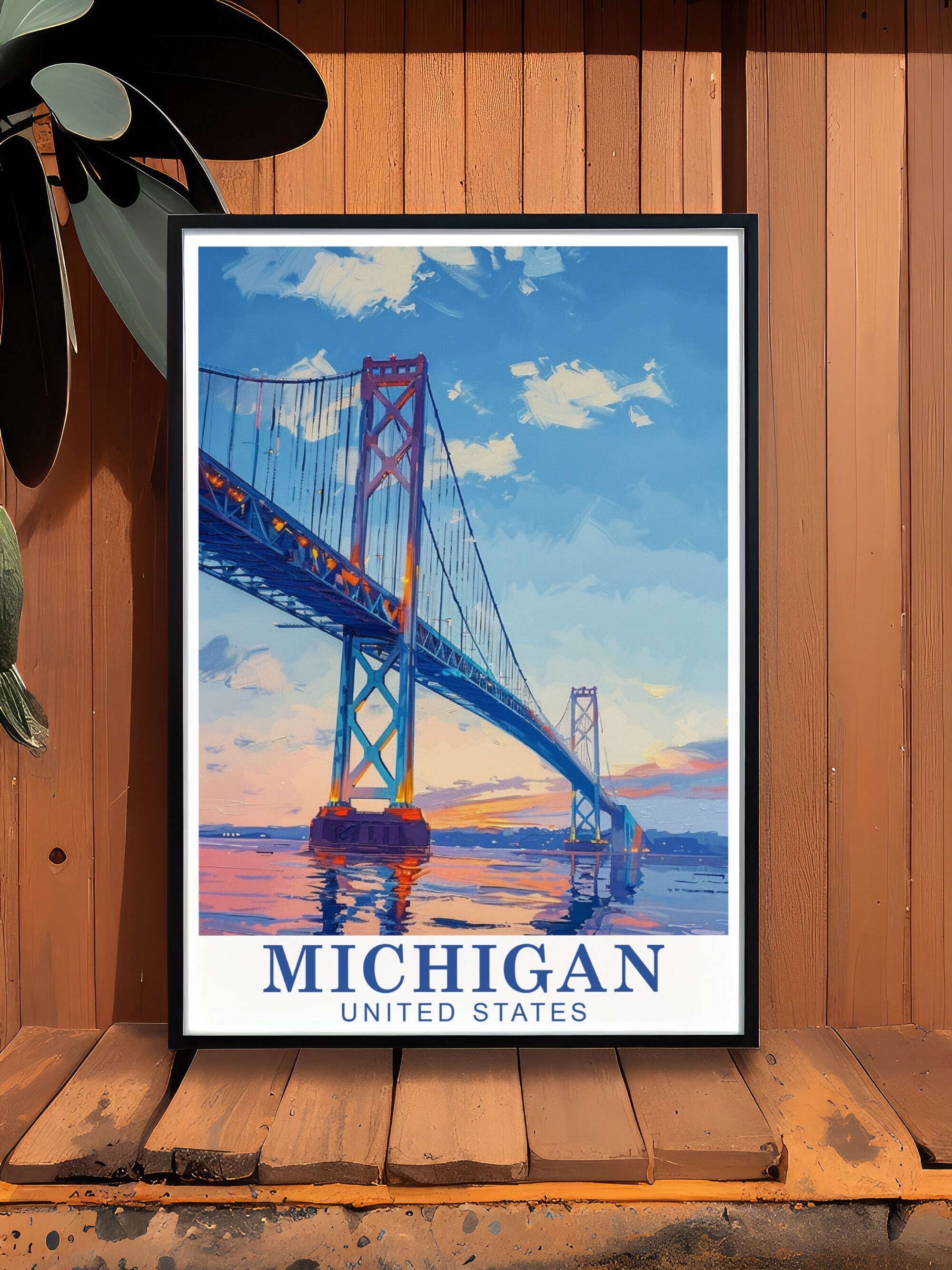 Michigan Poster - Mackinac Bridge Print - Mackinac Bridge Travel Print ...