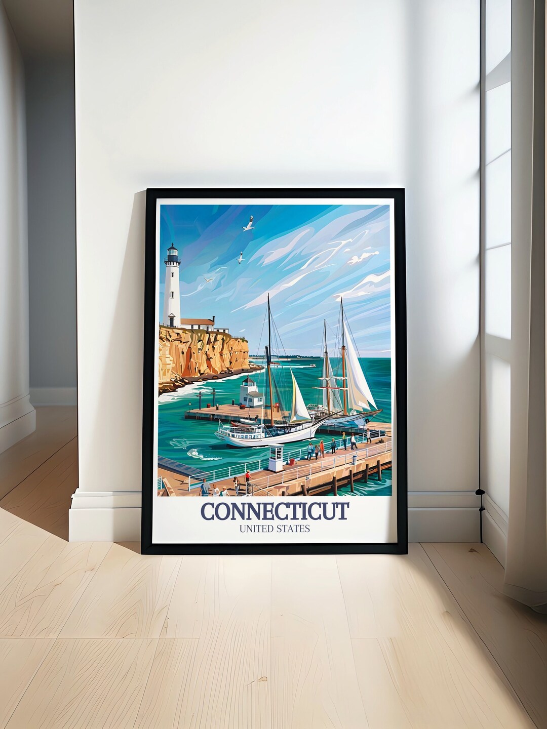 Connecticut Poster - Framed Mystic Seaport Print -mystic Seaport Light ...