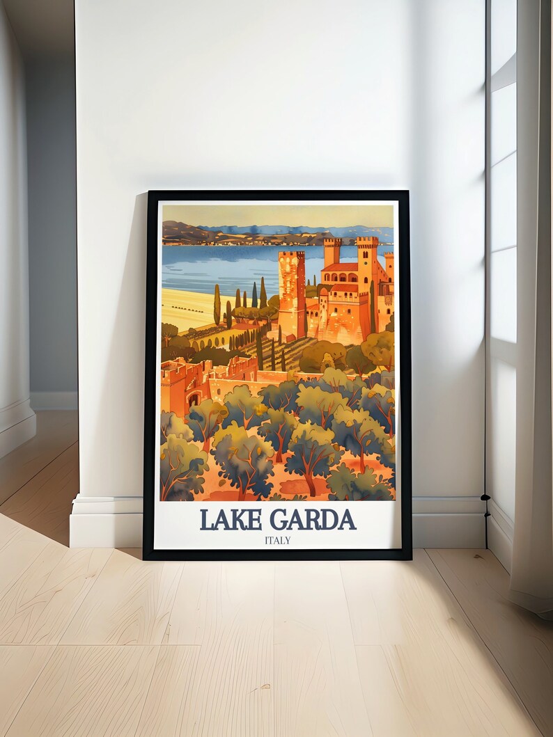 Lake Garda Travel Poster Scaliger Castle and Grottoes of Catullus Decor ...