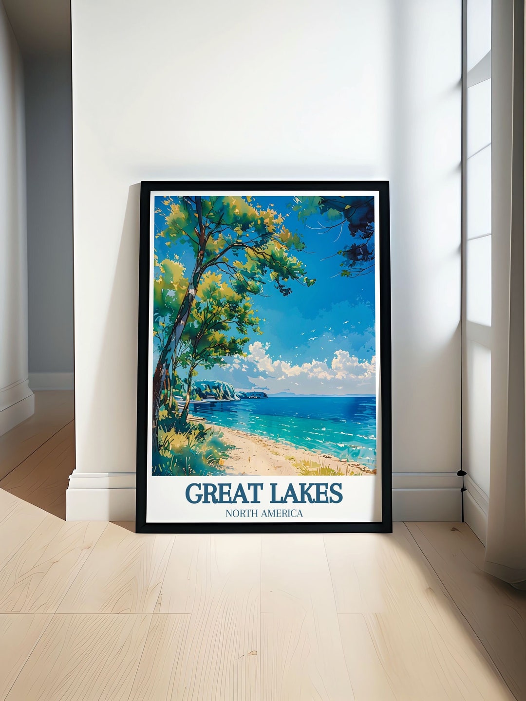 Great Lakes Travel Poster - Beauty of Lake Erie in Travel Posters ...