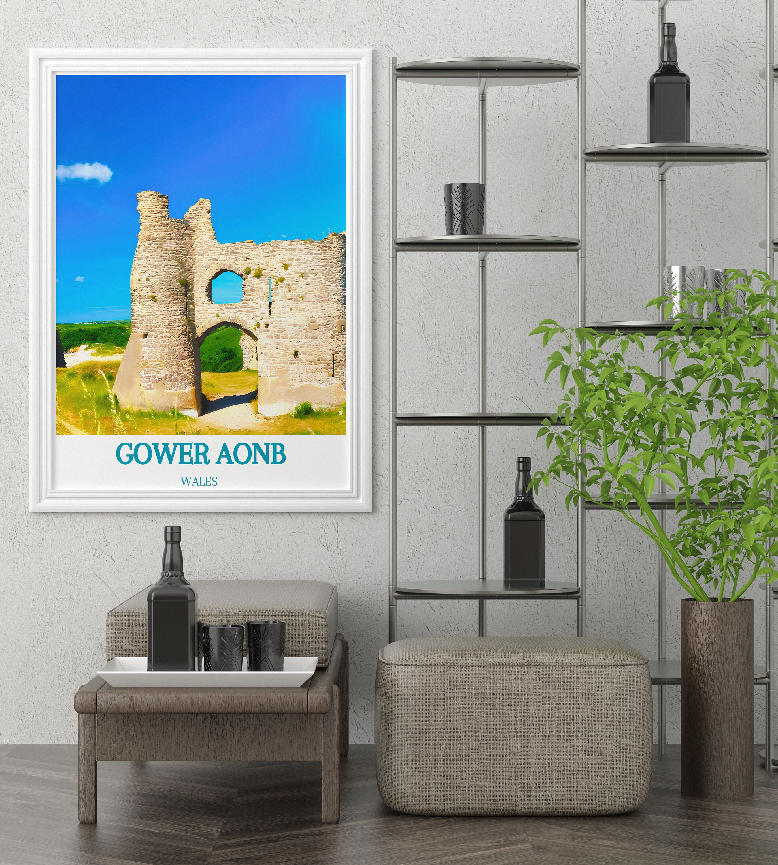 Gower AONB Travel Poster Iconic Castle and Beach Prints of the Gower ...