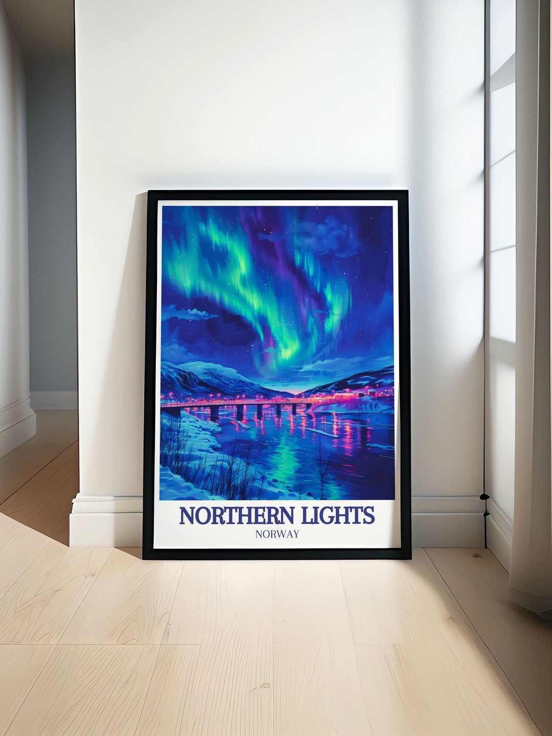Northern Lights Travel Poster - Tromsø Bridge Art - Tromsø Bridge and ...