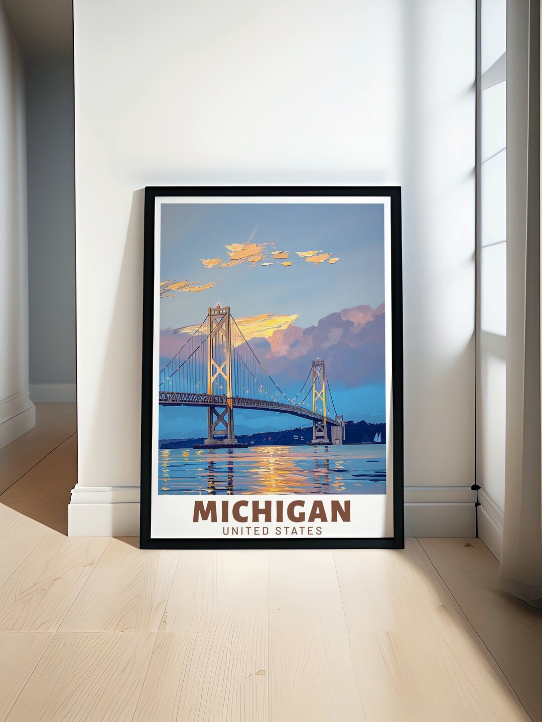 Michigan Print Mackinac Bridge Poster Mackinac Bridge Travel Decor ...