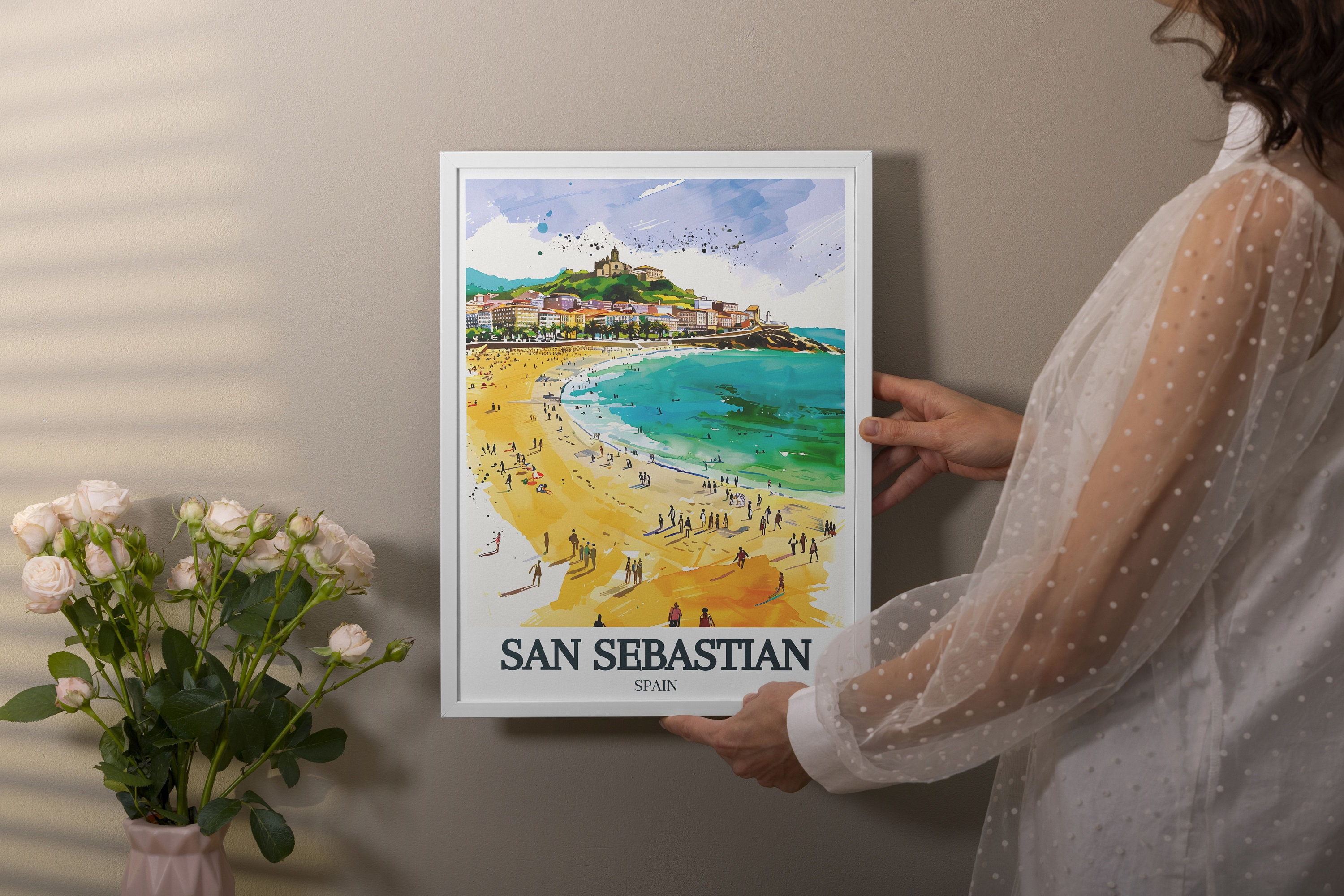 San Sebastian Poster - Framed La Concha Beach Print - Monte Igueldo ...