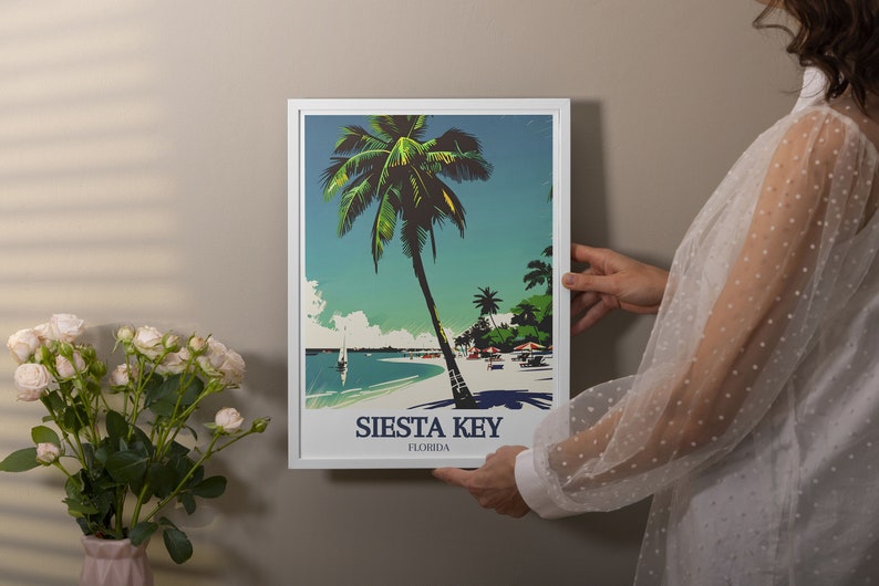 Siesta Key Travel Poster - Fine Line Print of Siesta Beach and Crescent ...