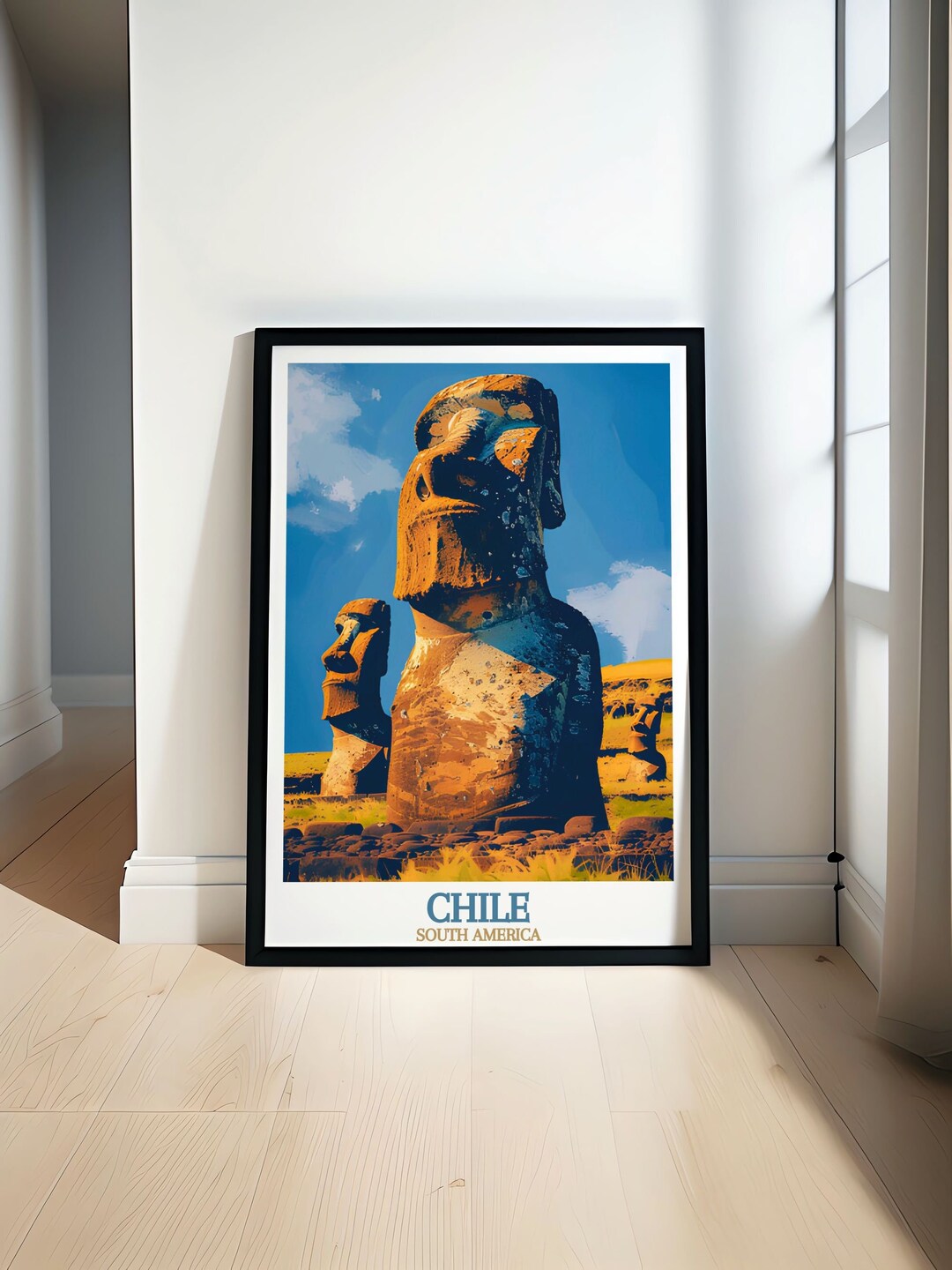 Chile Travel Poster - Easter Island Moai Statues Print - Mystical ...