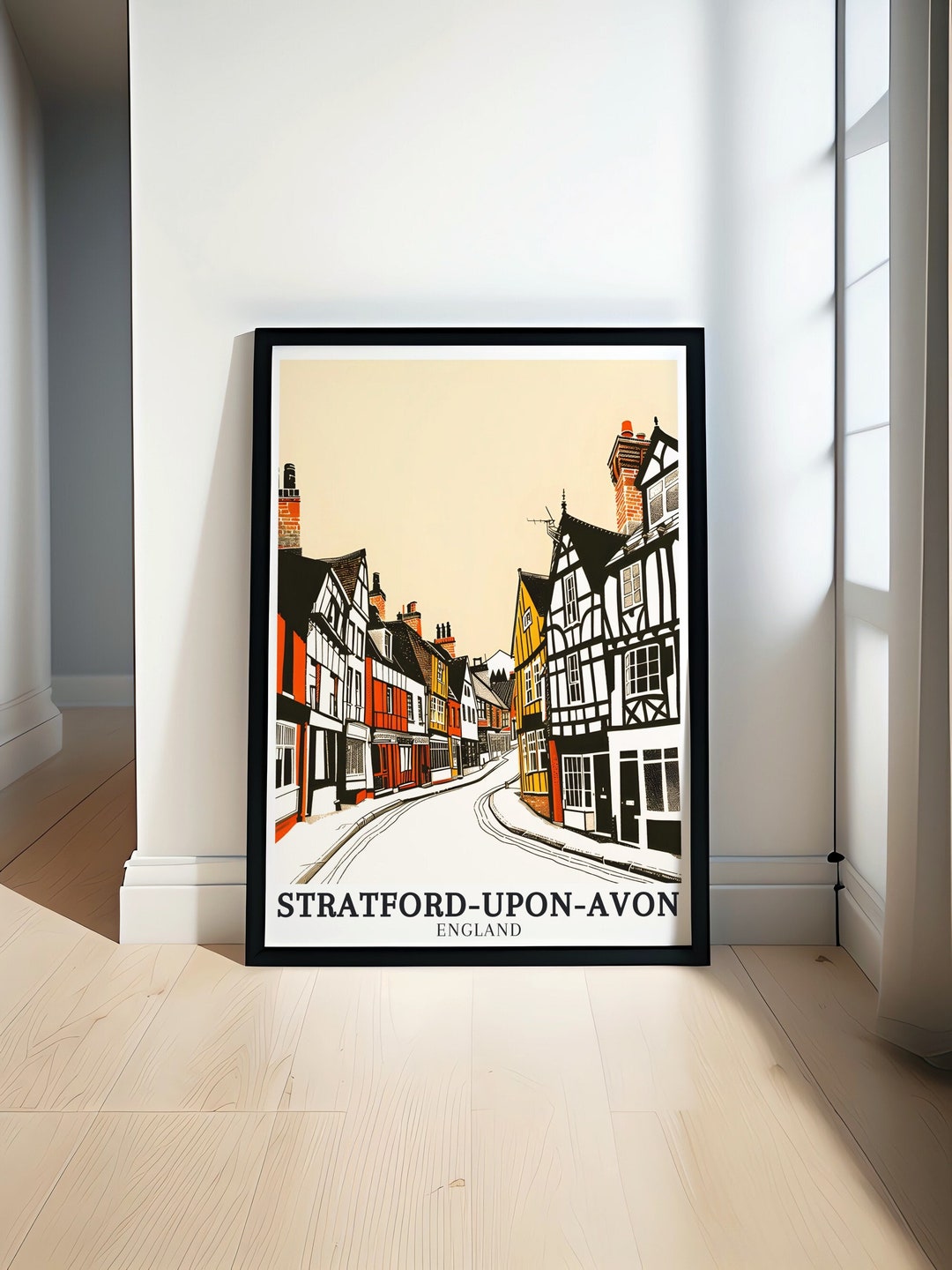 Stratford-upon-avon Travel Poster - Mount Snowdon and Tudor Houses ...