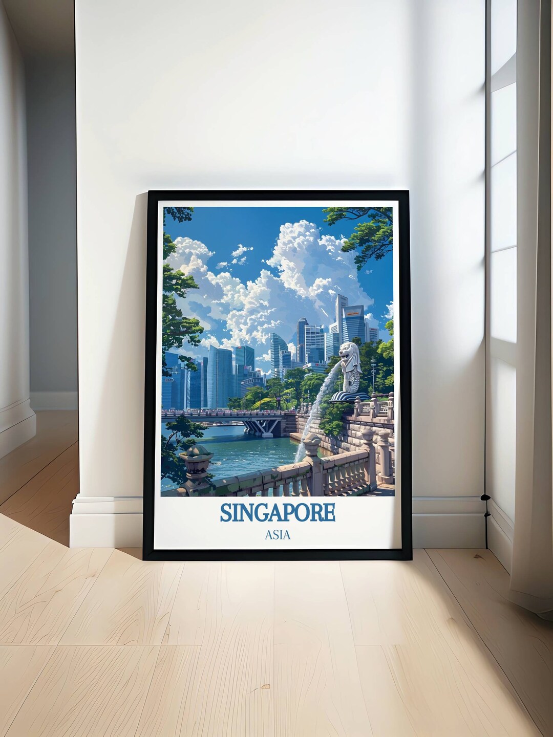 Singapore Poster-singapore Art-merlion Park Print-singapore Wall Art ...