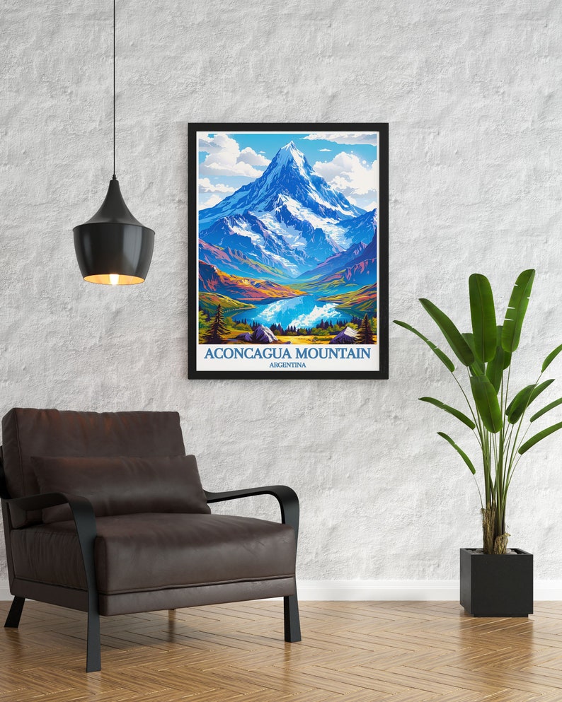 Aconcagua Mountain Travel Print - Andes Mountain Range Travel Poster ...