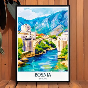Bosnia Travel Poster - Mostar Stari Most Bridge Poster Print - Mostar ...