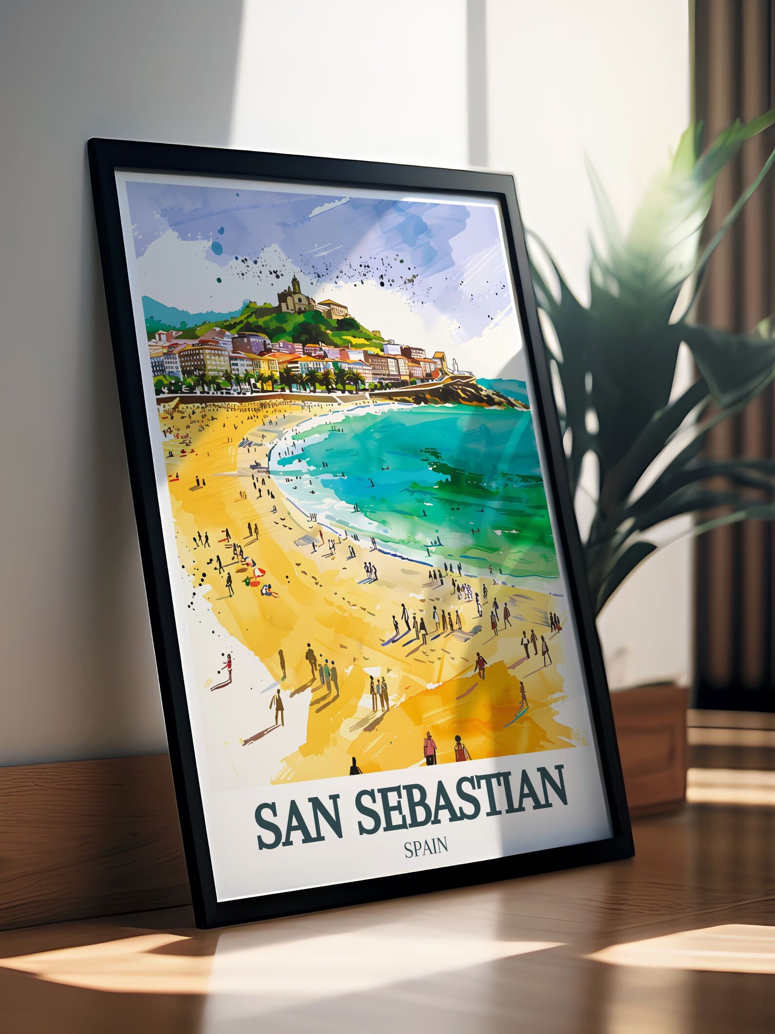 San Sebastian Poster - Framed La Concha Beach Print - Monte Igueldo ...