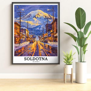 Soldotna Travel Print Mt. Redoubt Volcano Wall Decor Soldotna Town Home ...
