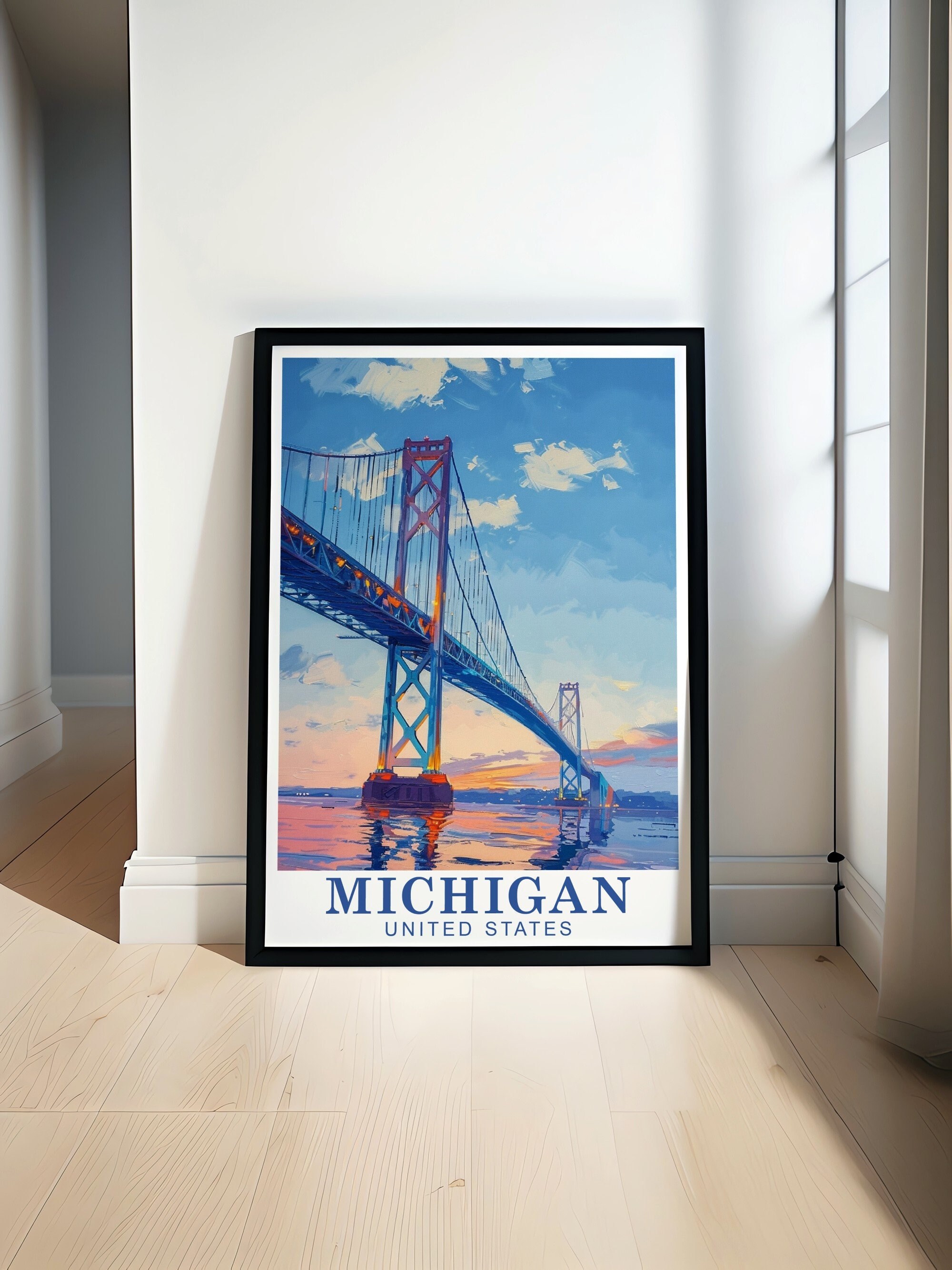 Michigan Poster - Mackinac Bridge Print - Mackinac Bridge Travel Print ...