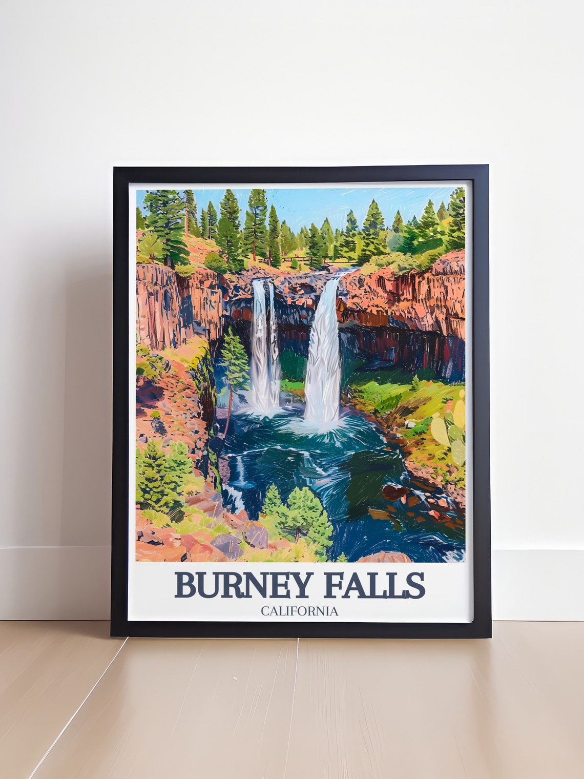 Burney Falls Travel Poster Burney Falls and Pacific Crest Trail With ...