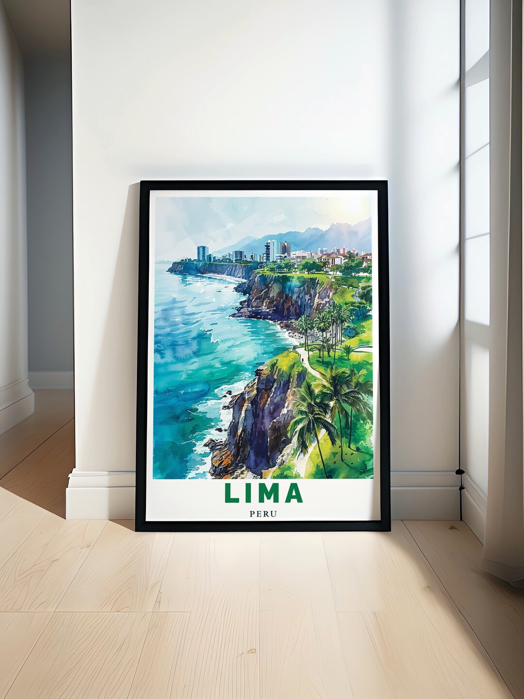 Lima Travel Poster - Miraflores Cliffs Decor - Lima Artwork and ...