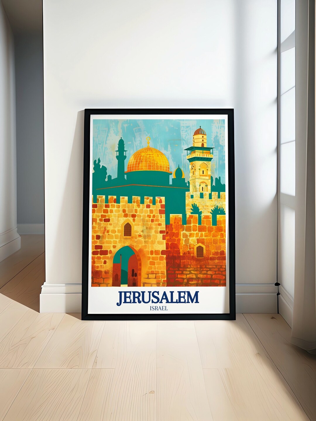Jerusalem Travel Poster - Old City, Ancient Walls Travel Print - Old ...