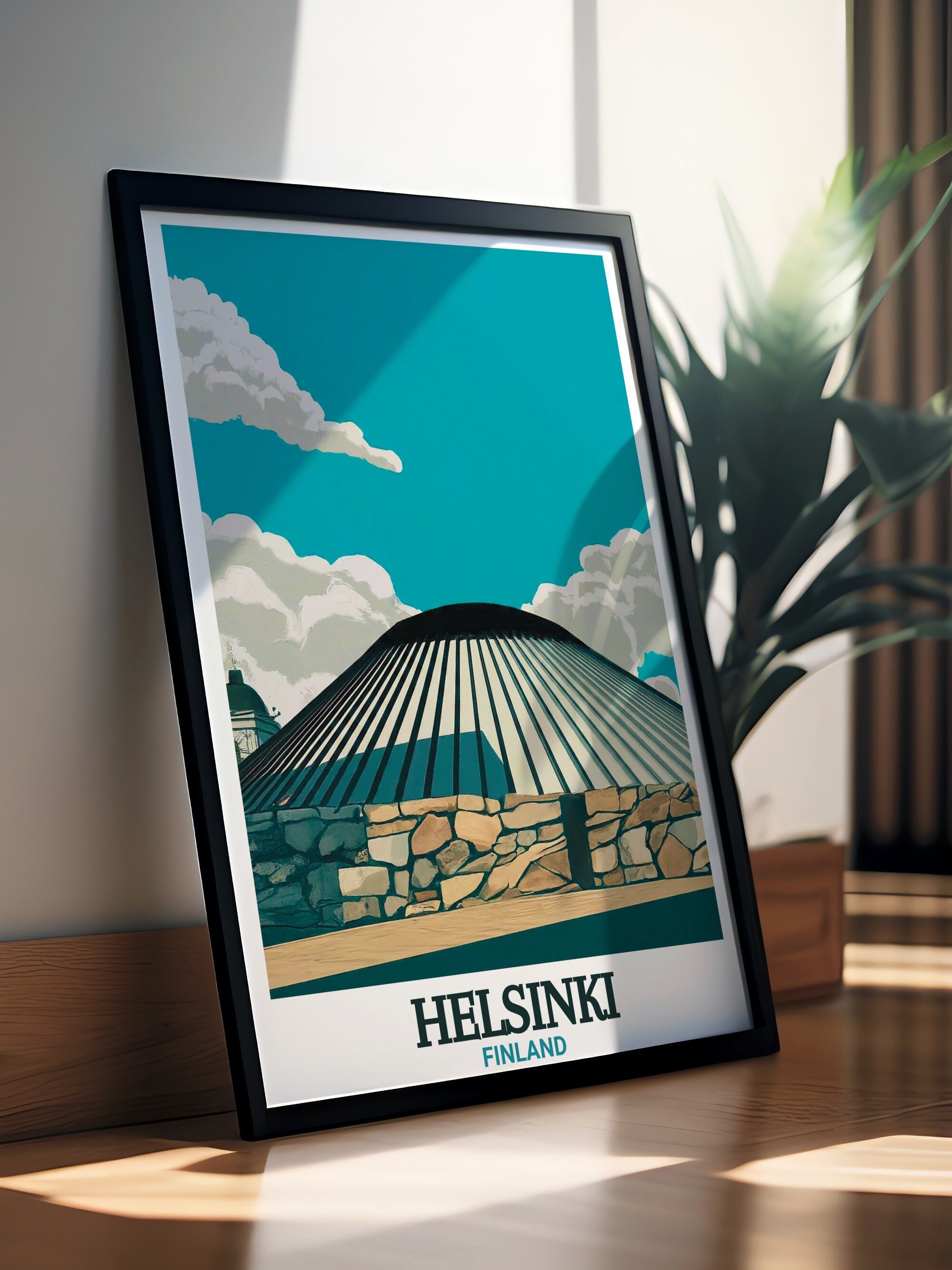 Helsinki Travel Poster - Temppeliaukio Church Art Prints - Rock Church Decor - Finland Scenic ...