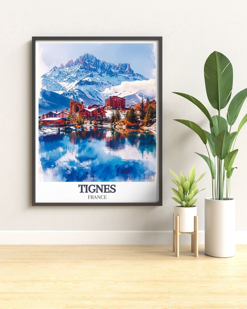 Tignes Travel Art Tignes Ski Print Lac De Tignes, Le Lac Village Poster ...