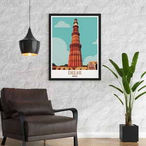 Delhi Travel Poster - Qutub Minar Poster for Beautiful Delhi Wall Art ...