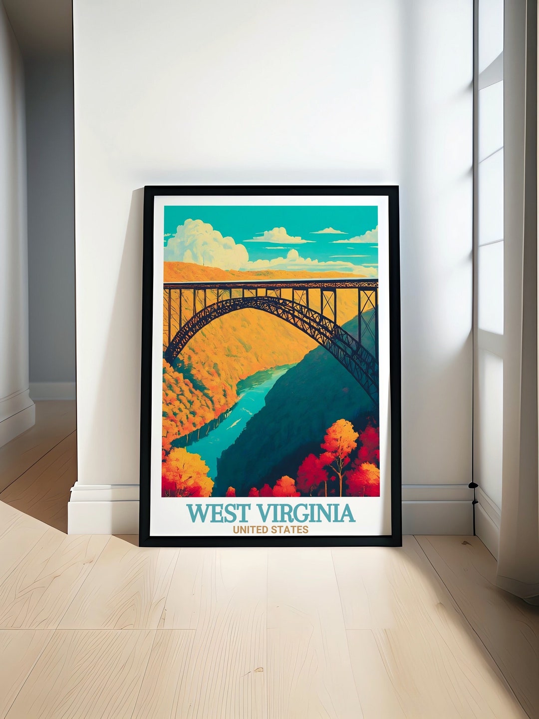 West Virginia Travel Poster - New River Gorge Bridge Vintage Travel ...