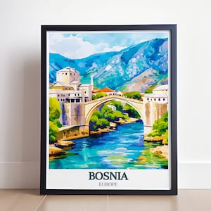 Bosnia Travel Poster - Mostar Stari Most Bridge Poster Print - Mostar ...