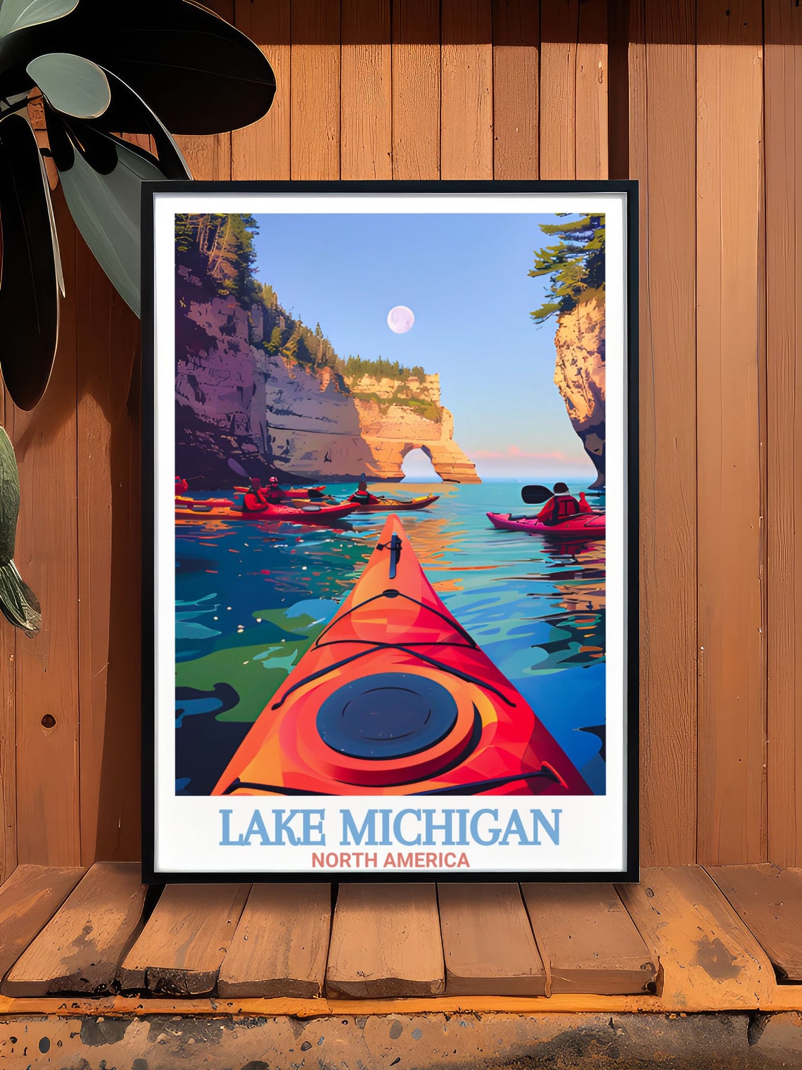 Lake Michigan Travel Poster pictured Rocks National Lakeshore Art ...