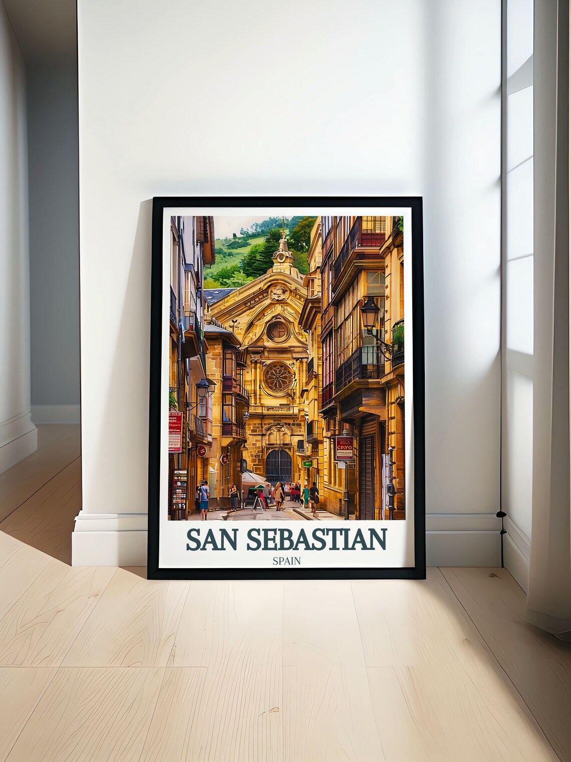 San Sebastian Travel Print - Old Town Santa Maria Church Art - San ...