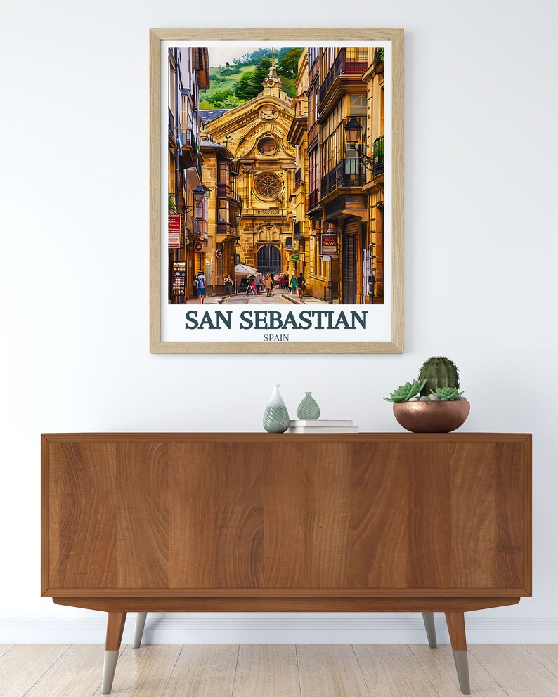 San Sebastian Travel Print - Old Town Santa Maria Church Art - San ...