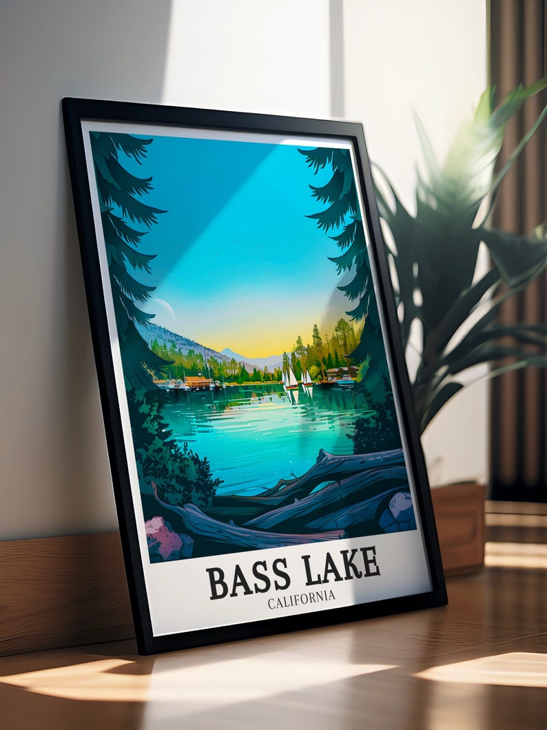 Bass Lake Travel Print the Pines Resort Sierra Nevada Mountains Poster ...
