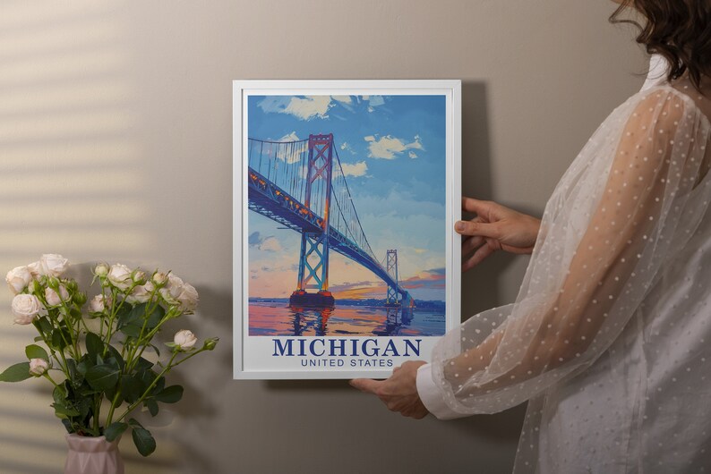 Michigan Poster - Mackinac Bridge Print - Mackinac Bridge Travel Print ...