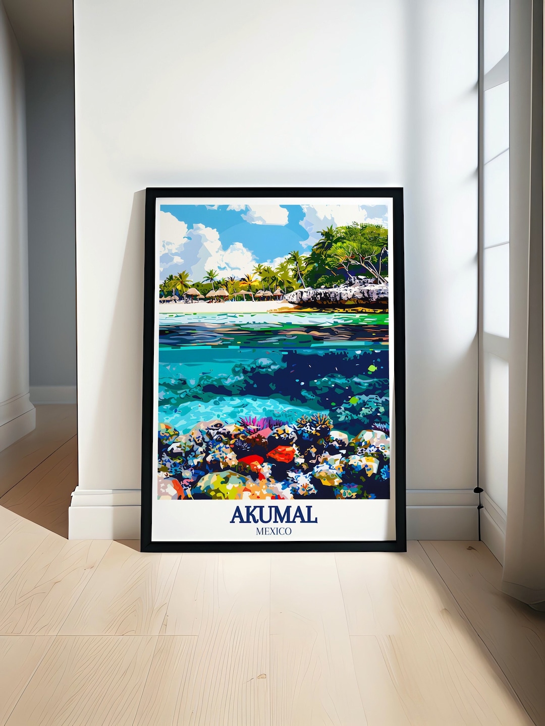 Akumal Poster - Framed Half Moon Bay Print - Akumal Coral Reef Canvas ...