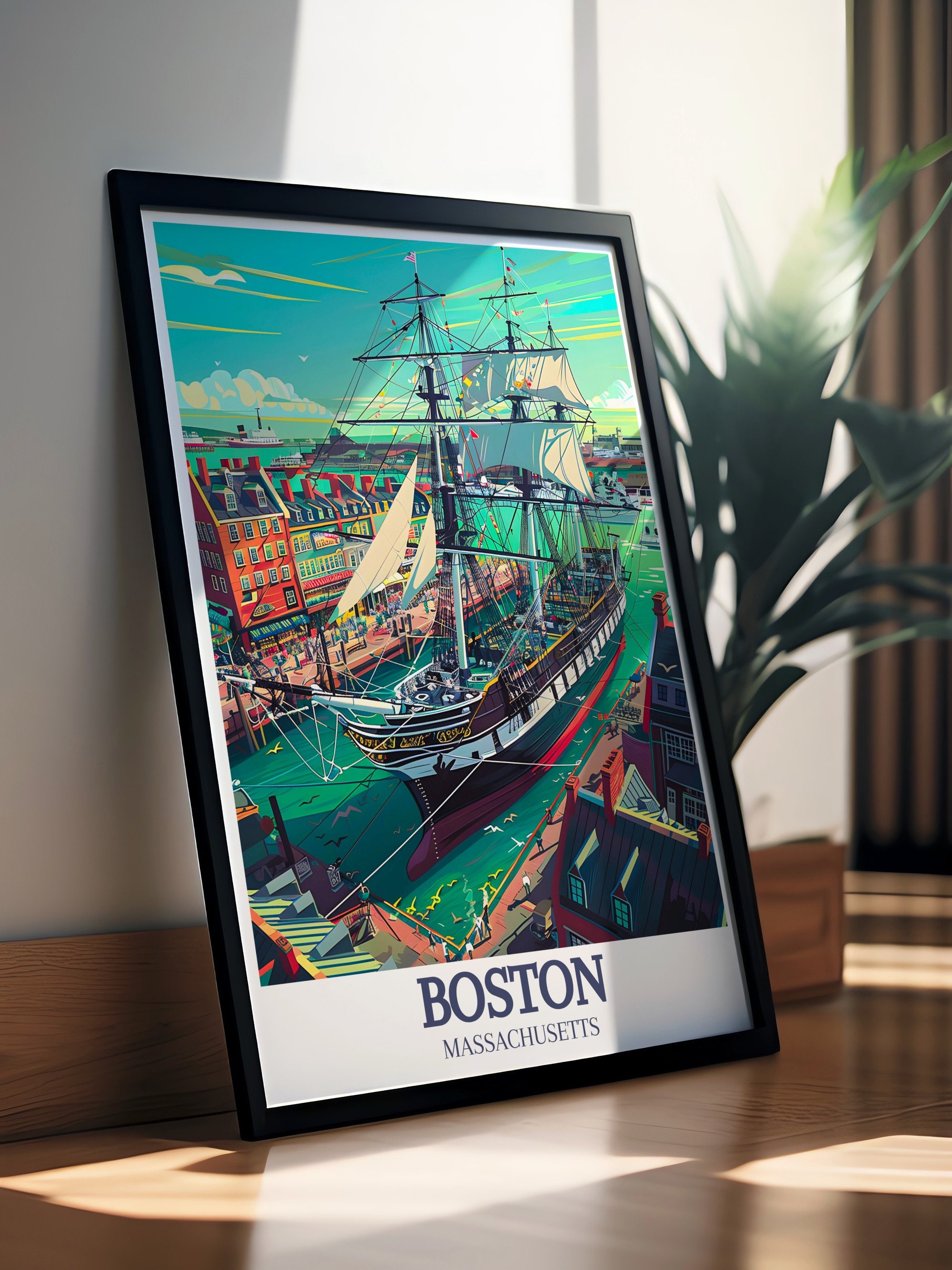 Boston Poster - Framed USS Constitution Print - Boston Harbor Canvas ...