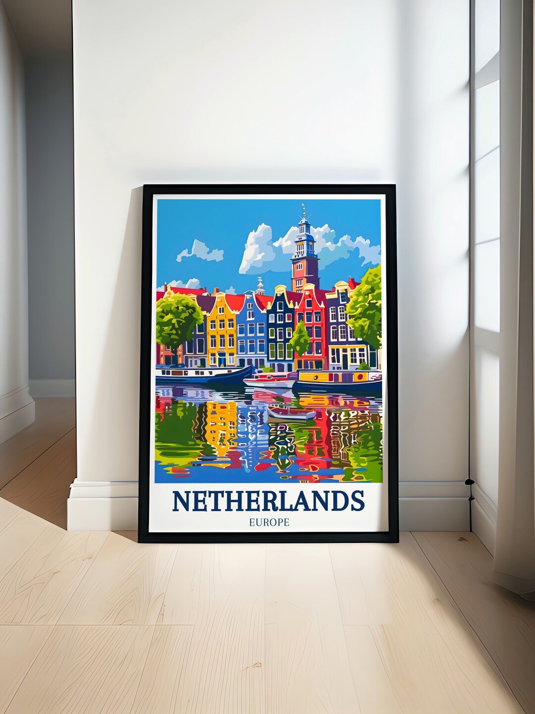 Netherlands Wall Art - Framed Amsterdam Canal Print - Westerkerk Canvas ...
