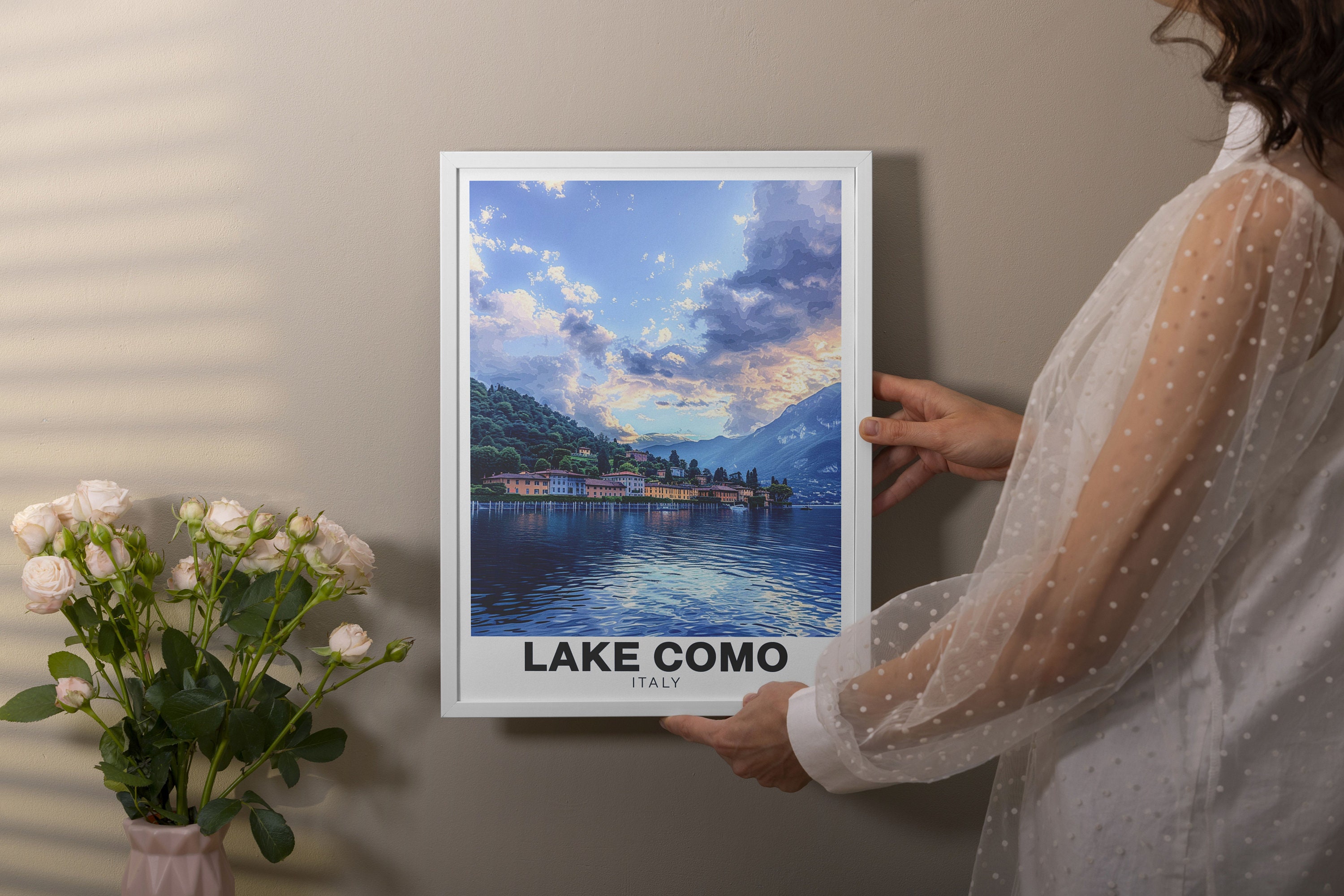 Lake Como Travel Print Lake Como Waterfront Art Lake Como Decor Lake ...
