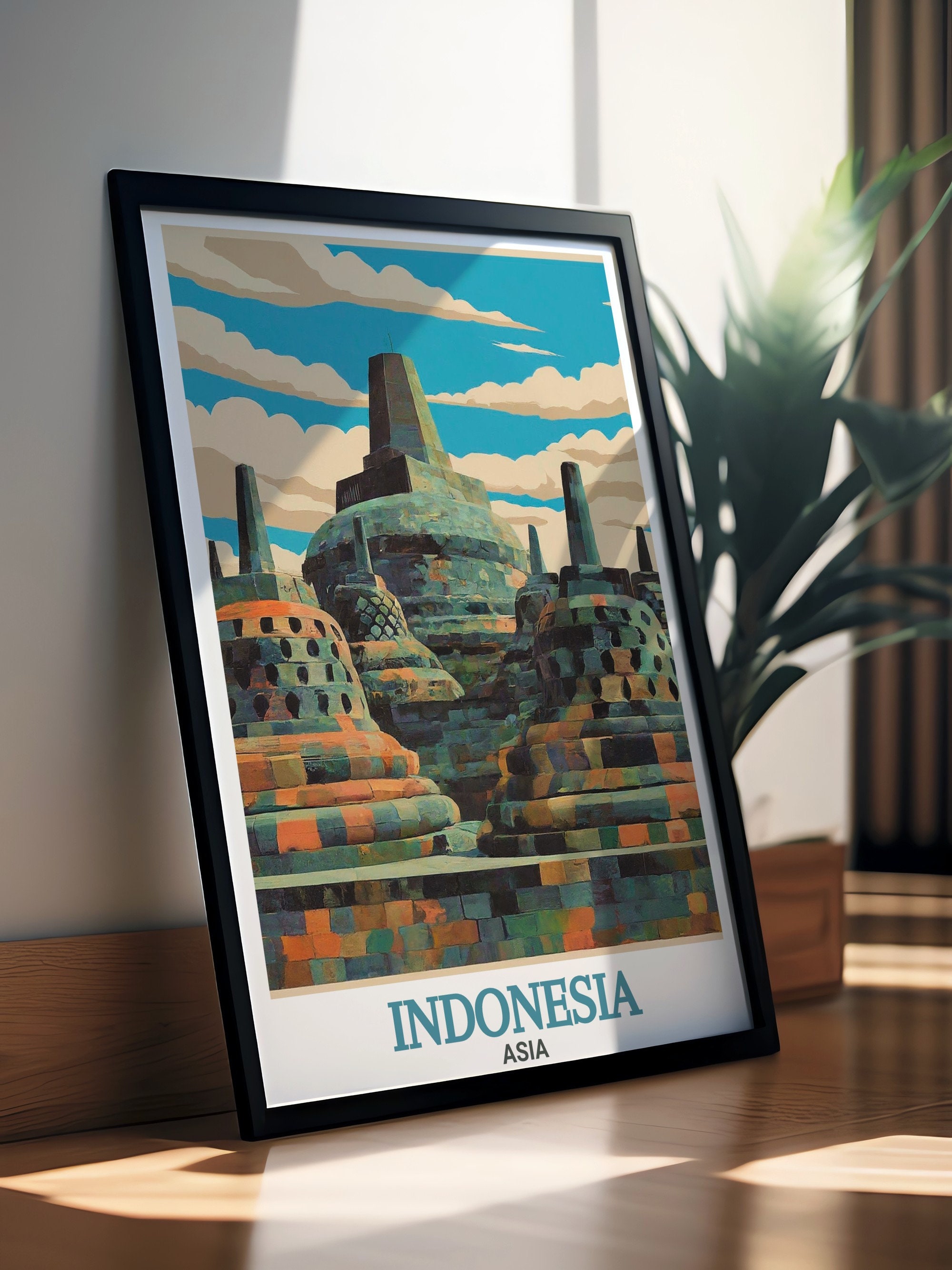 Indonesia Travel Posters Borobudur Temple Posters Indonesia Wall Art ...