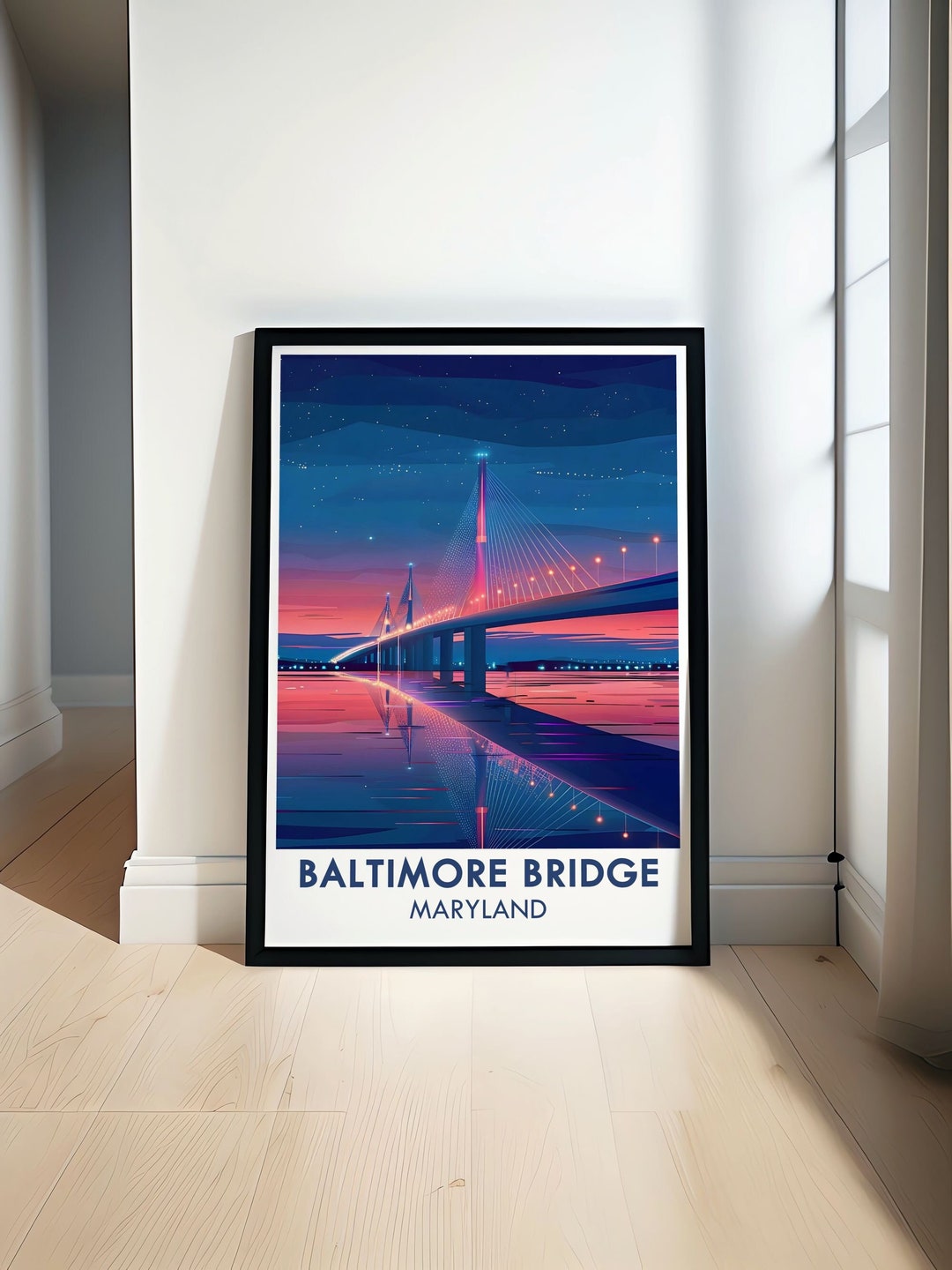 New Baltimore Key Bridge Design Poster - Stunning Maryland Travel Art ...
