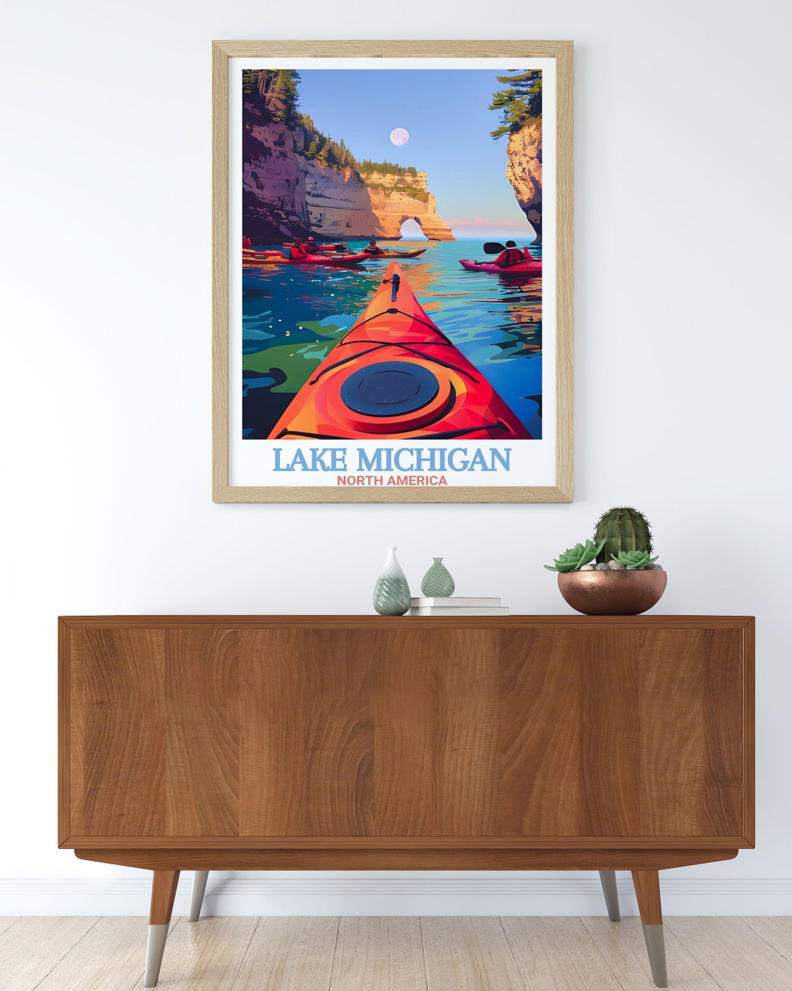 Lake Michigan Travel Poster pictured Rocks National Lakeshore Art ...