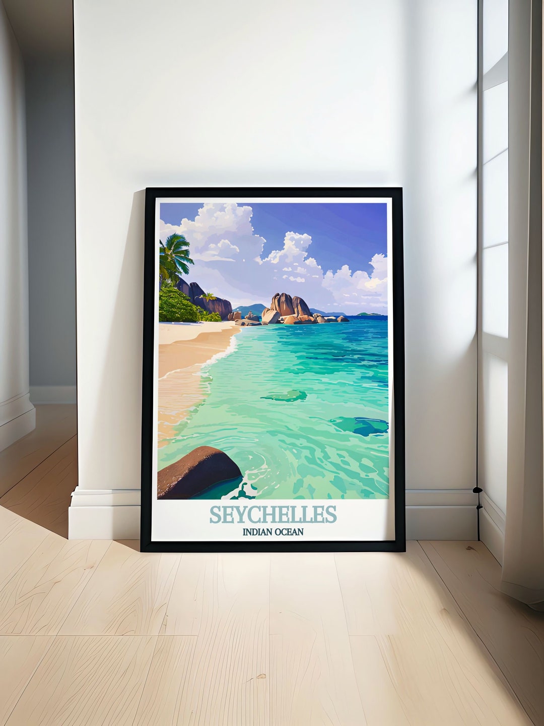 Seychelles Art Print Anse Source D'argent Scenic Poster Indian Ocean Wall Decor Anse Source D ...