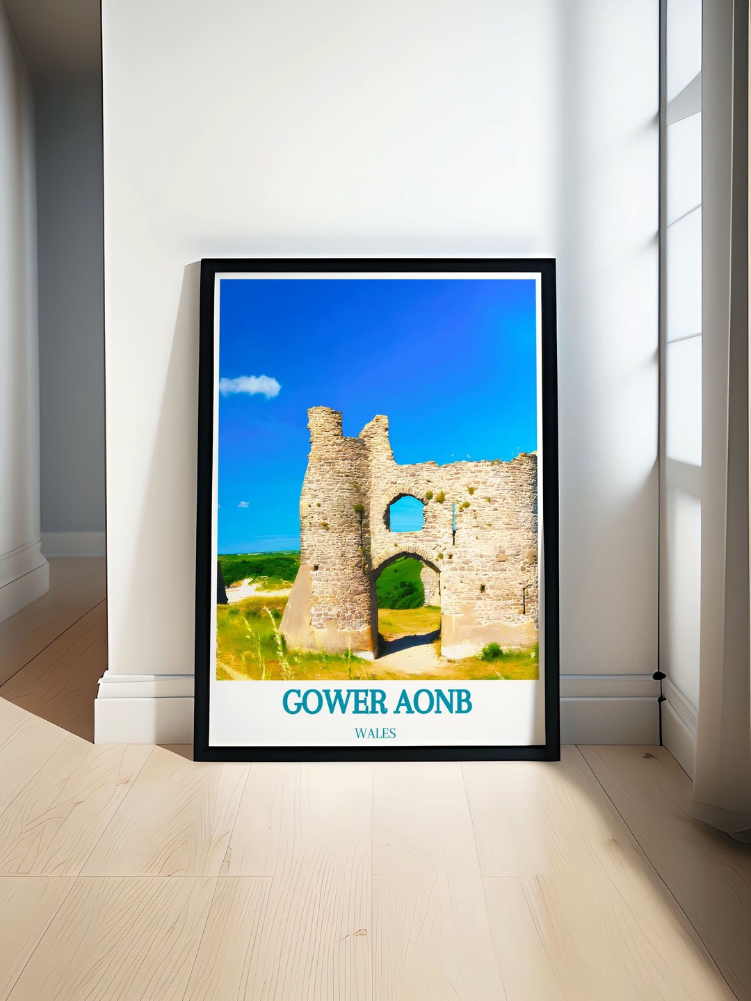Gower AONB Travel Poster Iconic Castle and Beach Prints of the Gower ...