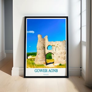 Gower AONB Travel Poster Iconic Castle and Beach Prints of the Gower ...