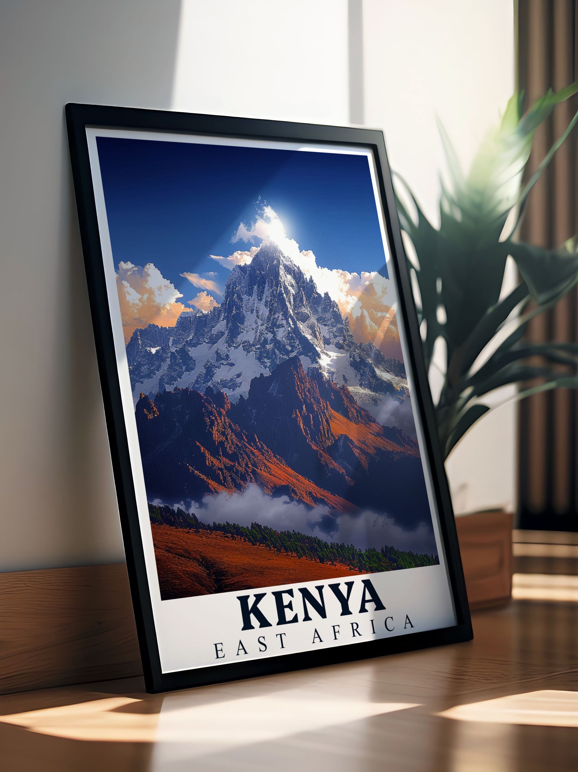 Kenya Travel Poster Mount Kenya Poster Kenya Travel Print Mount Kenya ...
