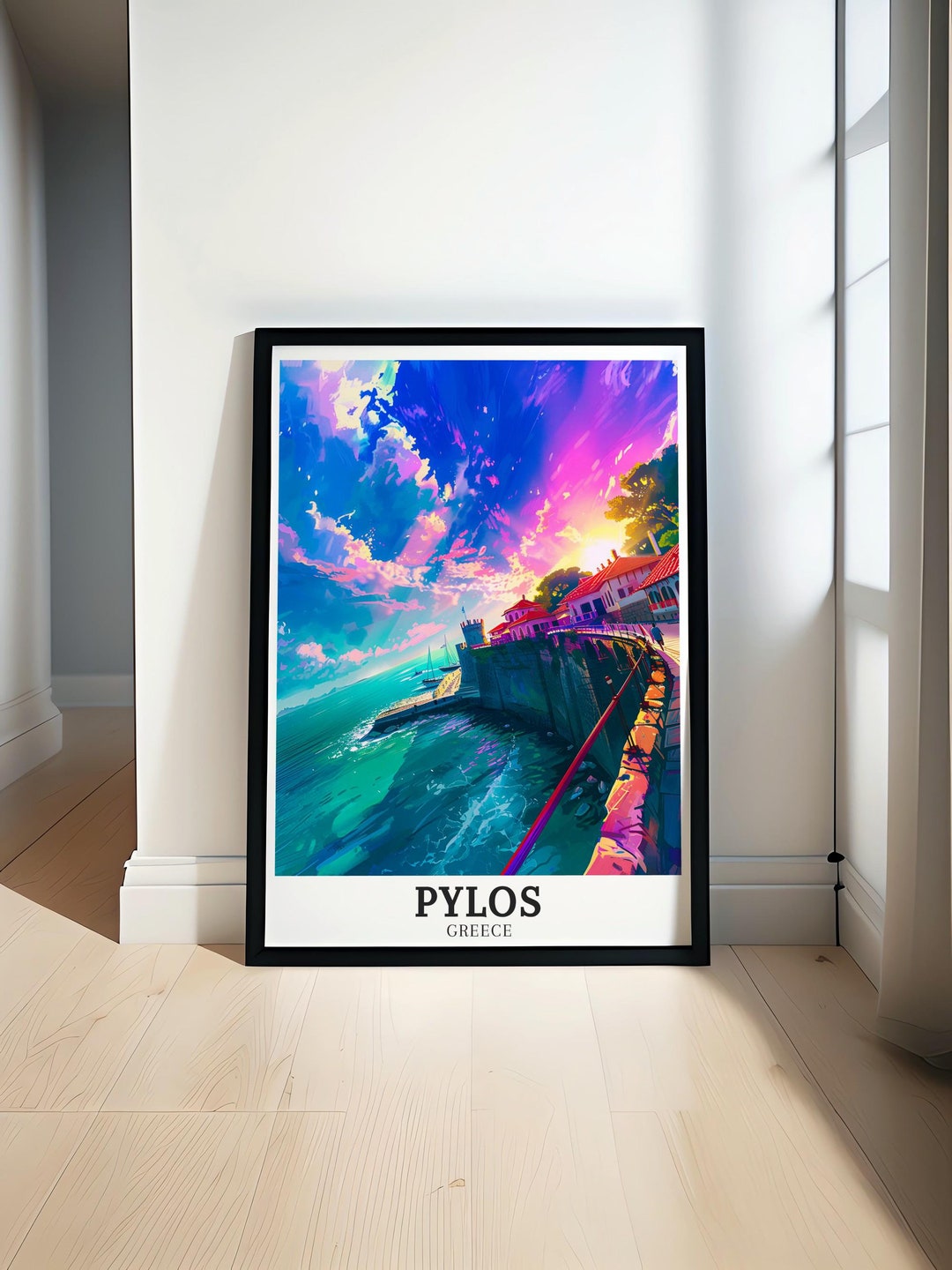Pylos Poster Print - Ionian Sea Travel Poster - Messinian Land Art ...