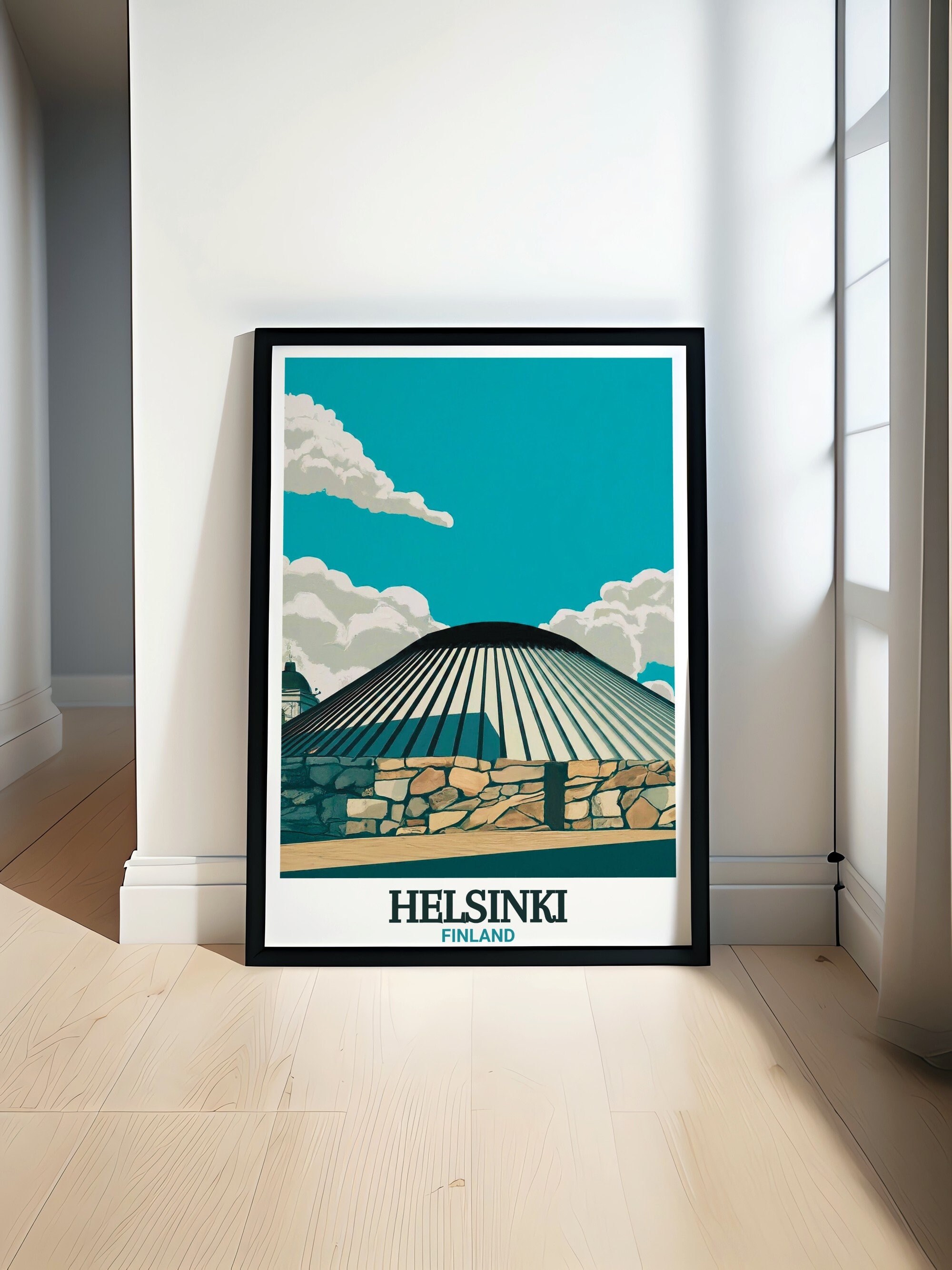 Helsinki Travel Poster - Temppeliaukio Church Art Prints - Rock Church Decor - Finland Scenic ...