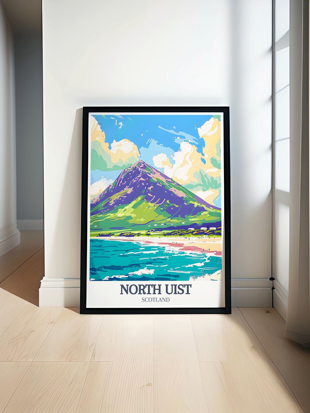 North Uist Poster - Framed Eaval Mountain Print - Sollas Beach Canvas ...
