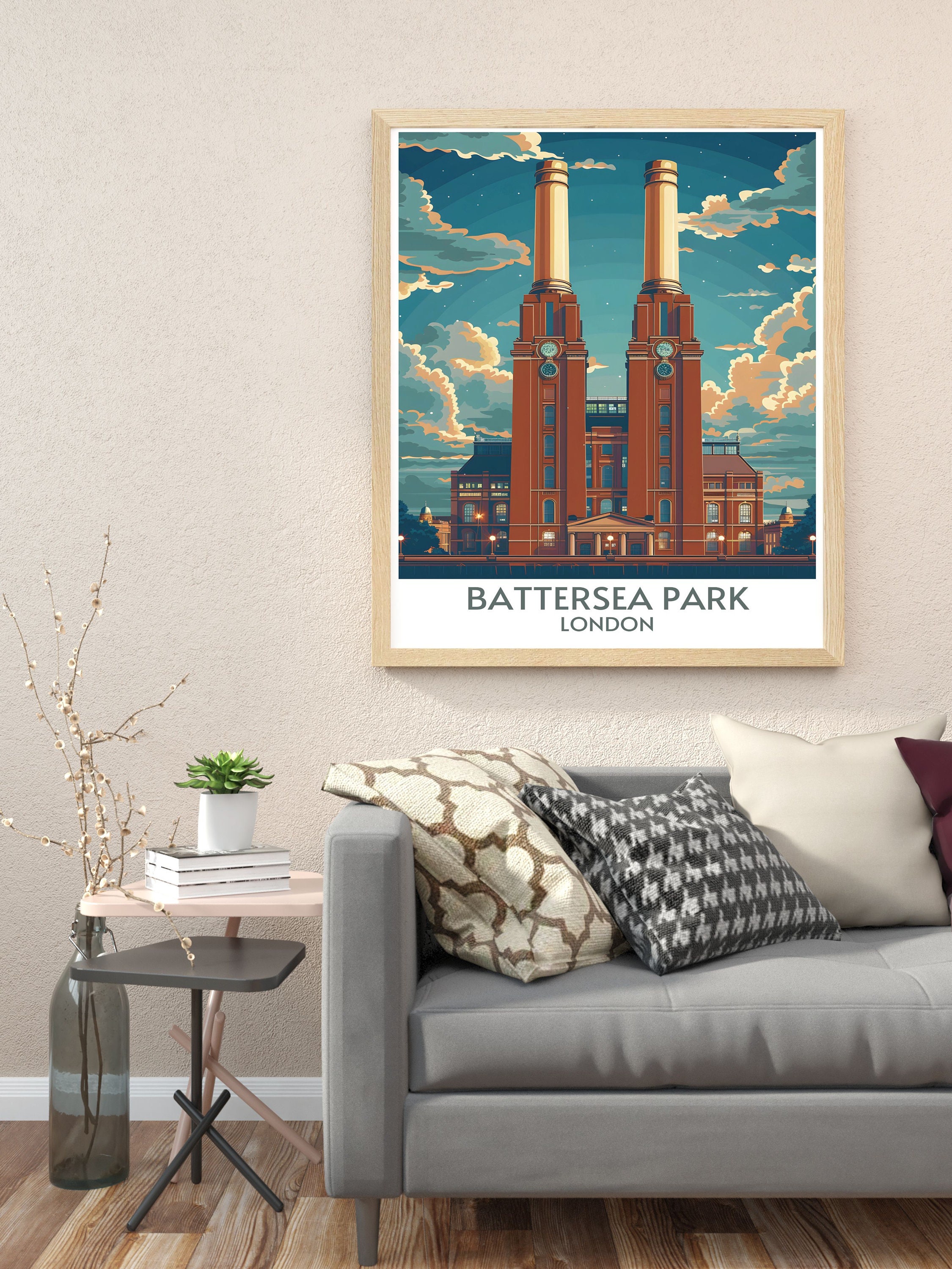 Battersea Park London Travel Poster Battersea Power Station Art ...