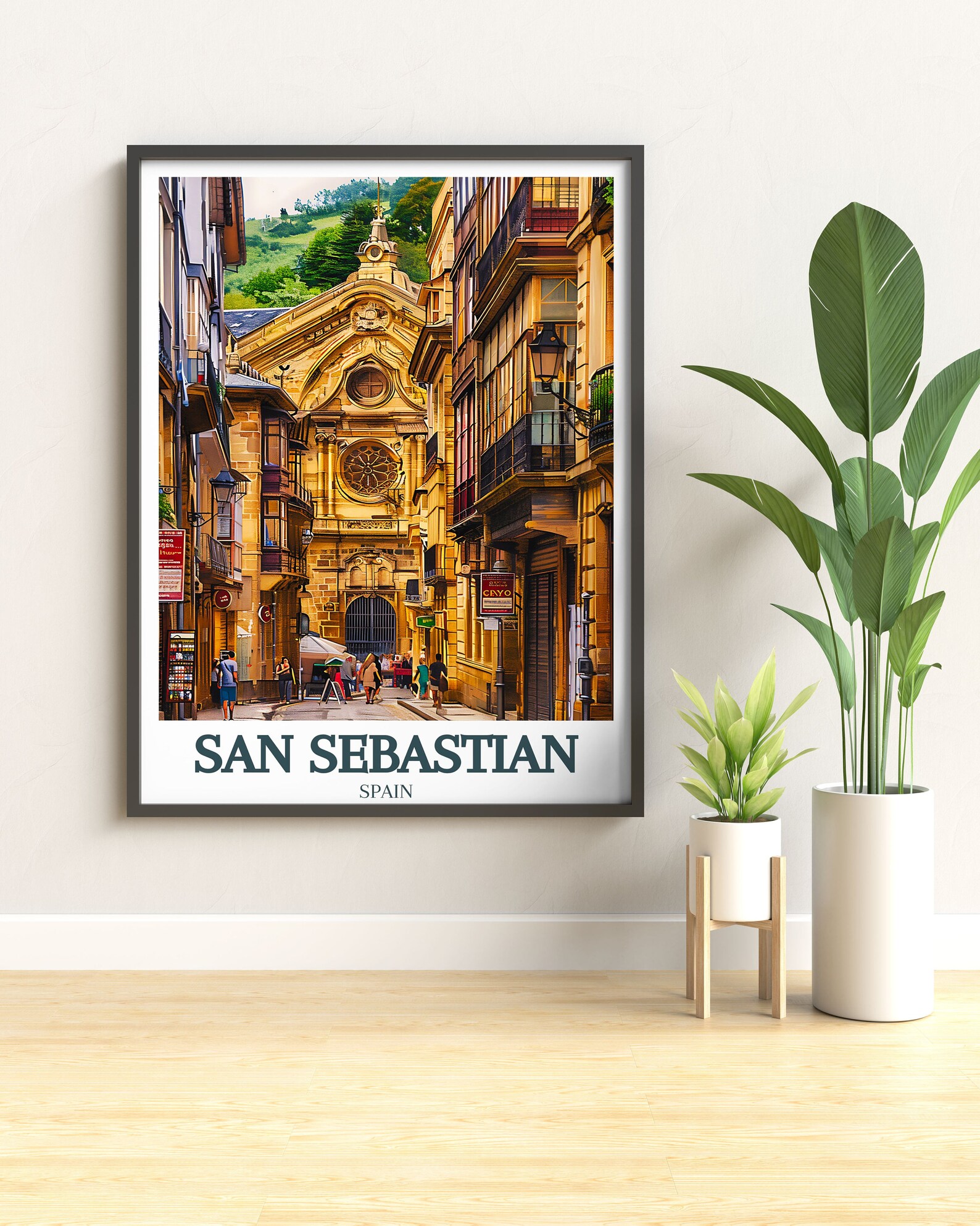 San Sebastian Travel Print - Old Town Santa Maria Church Art - San ...