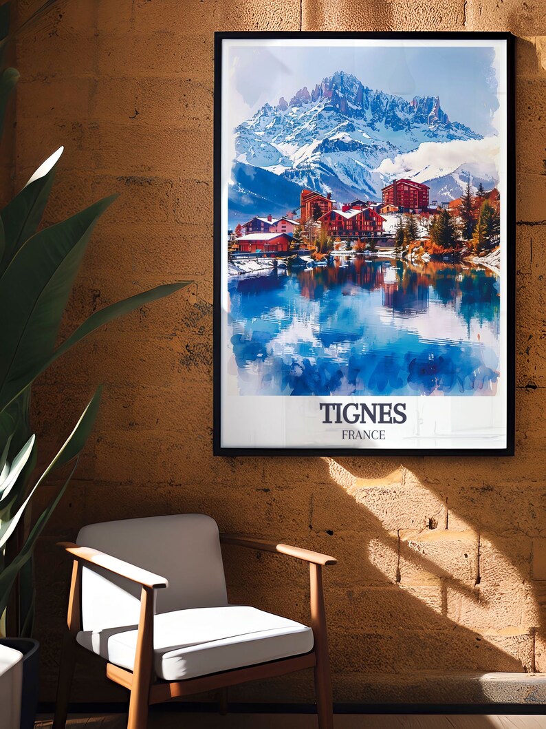 Tignes Travel Art Tignes Ski Print Lac De Tignes, Le Lac Village Poster ...
