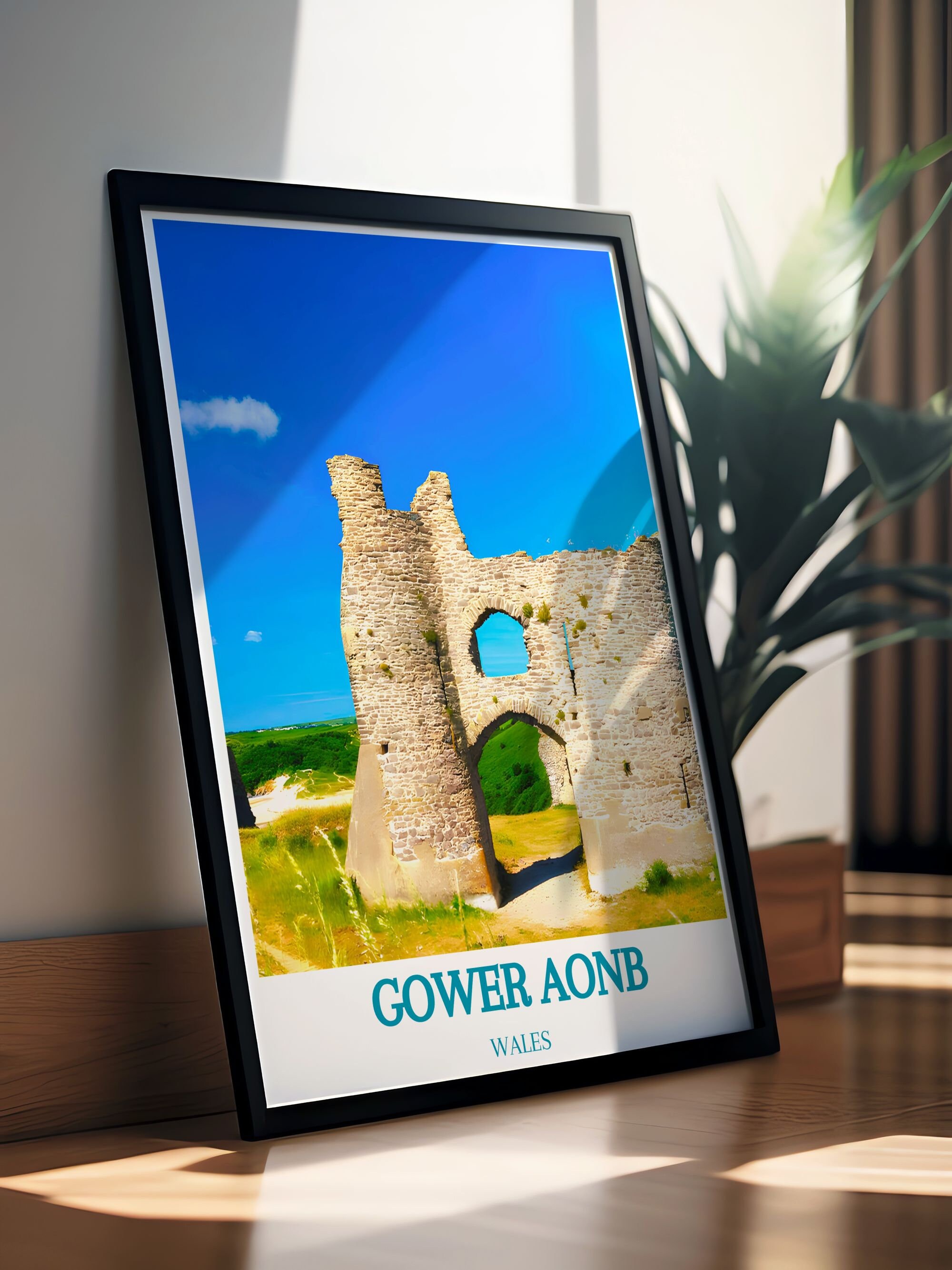 Gower AONB Travel Poster Iconic Castle and Beach Prints of the Gower ...
