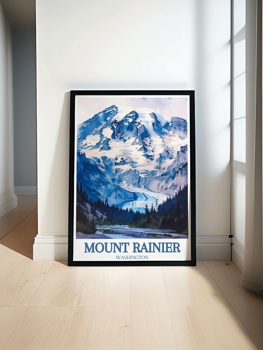 Mount Rainier Travel Print - Carbon River and Carbon Glacier Wall Art ...